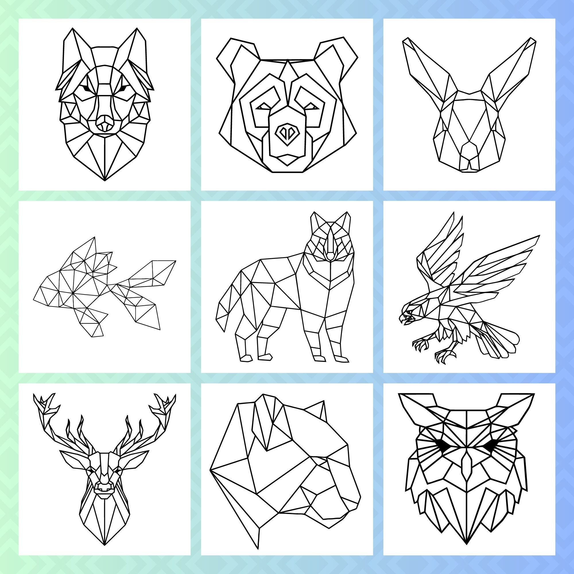 Geometric Animal Coloring Pages, Printable Animal Lineart, Animal ...