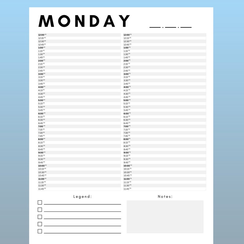 Daily Schedule Planner 15 Minute Scheduler Printable Hourly - Etsy