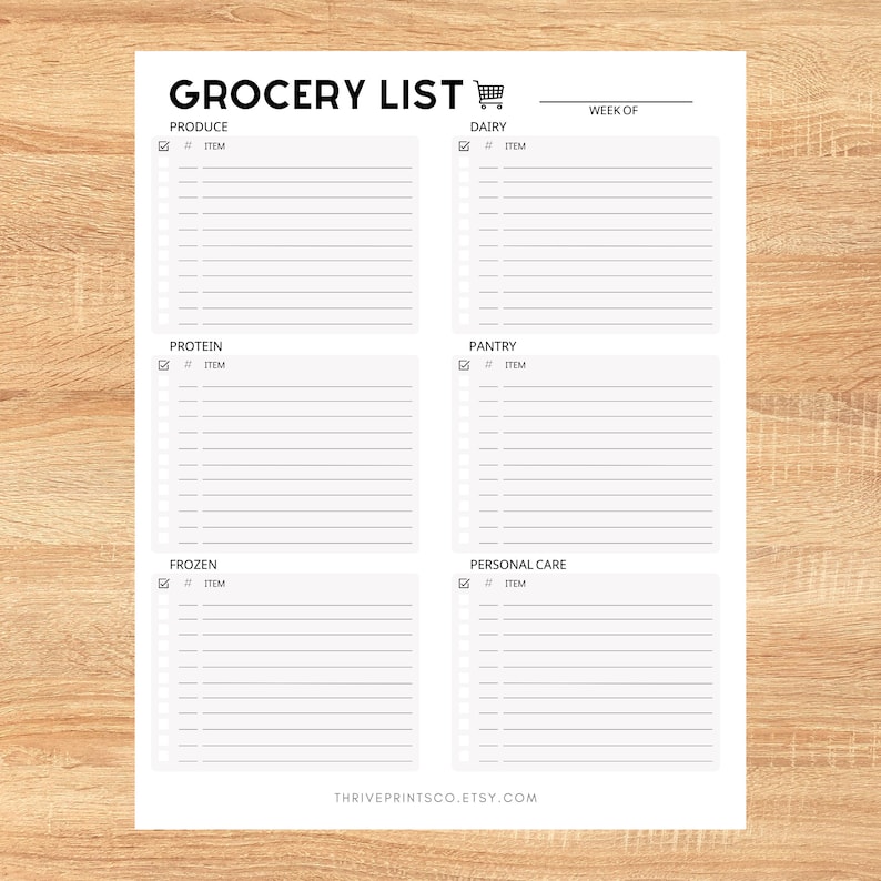 Printable Grocery List With Categories, Grocery Planner, Grocery List ...