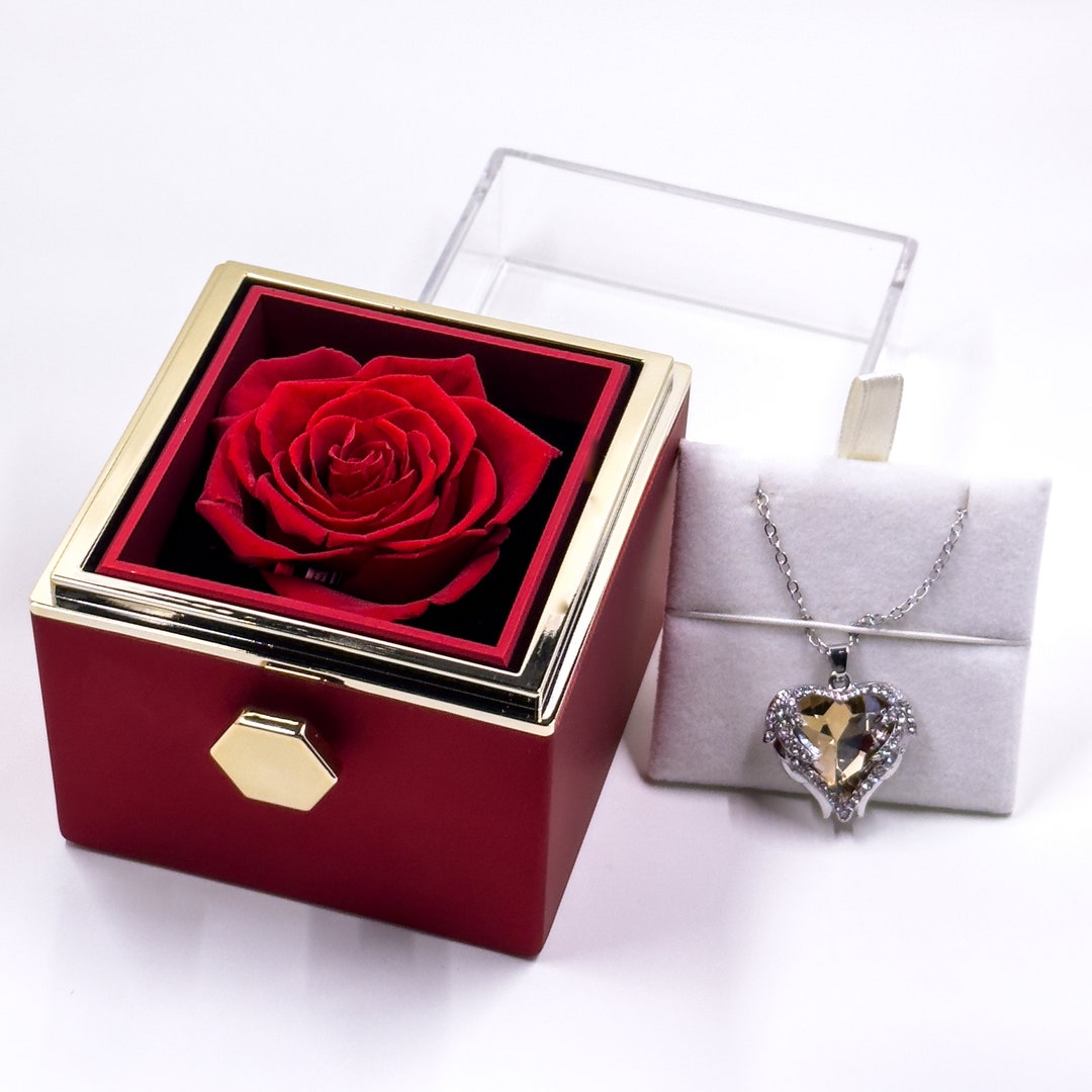Spring Floral Gift for Her, Rotating Red Jewelry Box With Heart ...