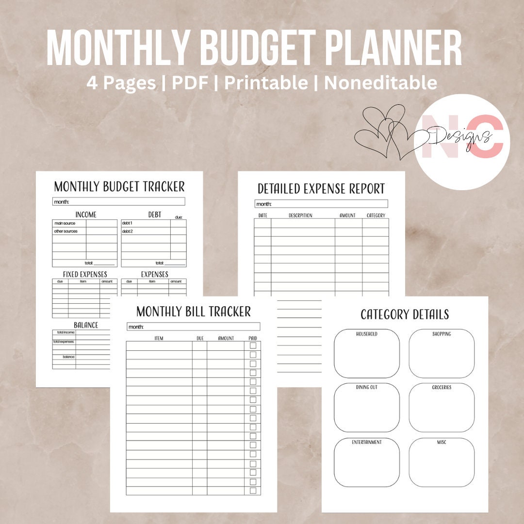 Monthly Budget Planner | Printable PDF | Digital Download | Budget ...