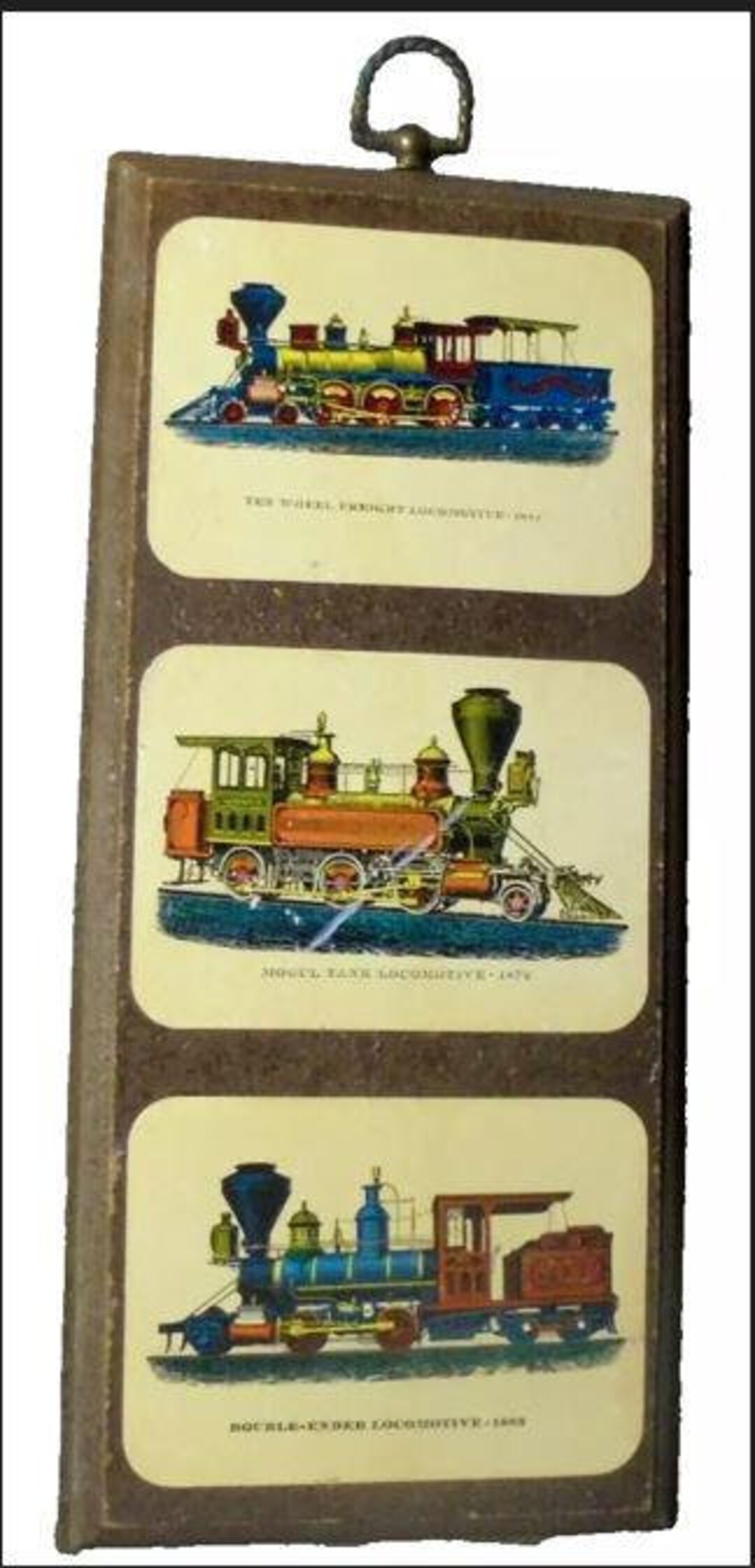 Vintage Colorful Locomotives 1800s Wooden Wall Art Picture Plaque ...