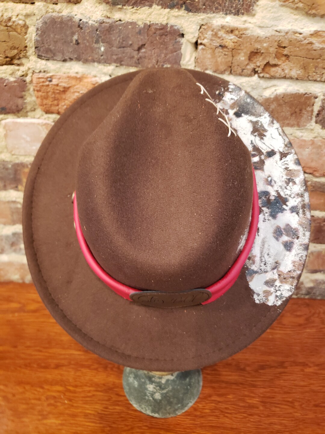 Cow Print Custom Burned Hat| Wide Brim Fedora| Western Hat| Bridal Hat ...