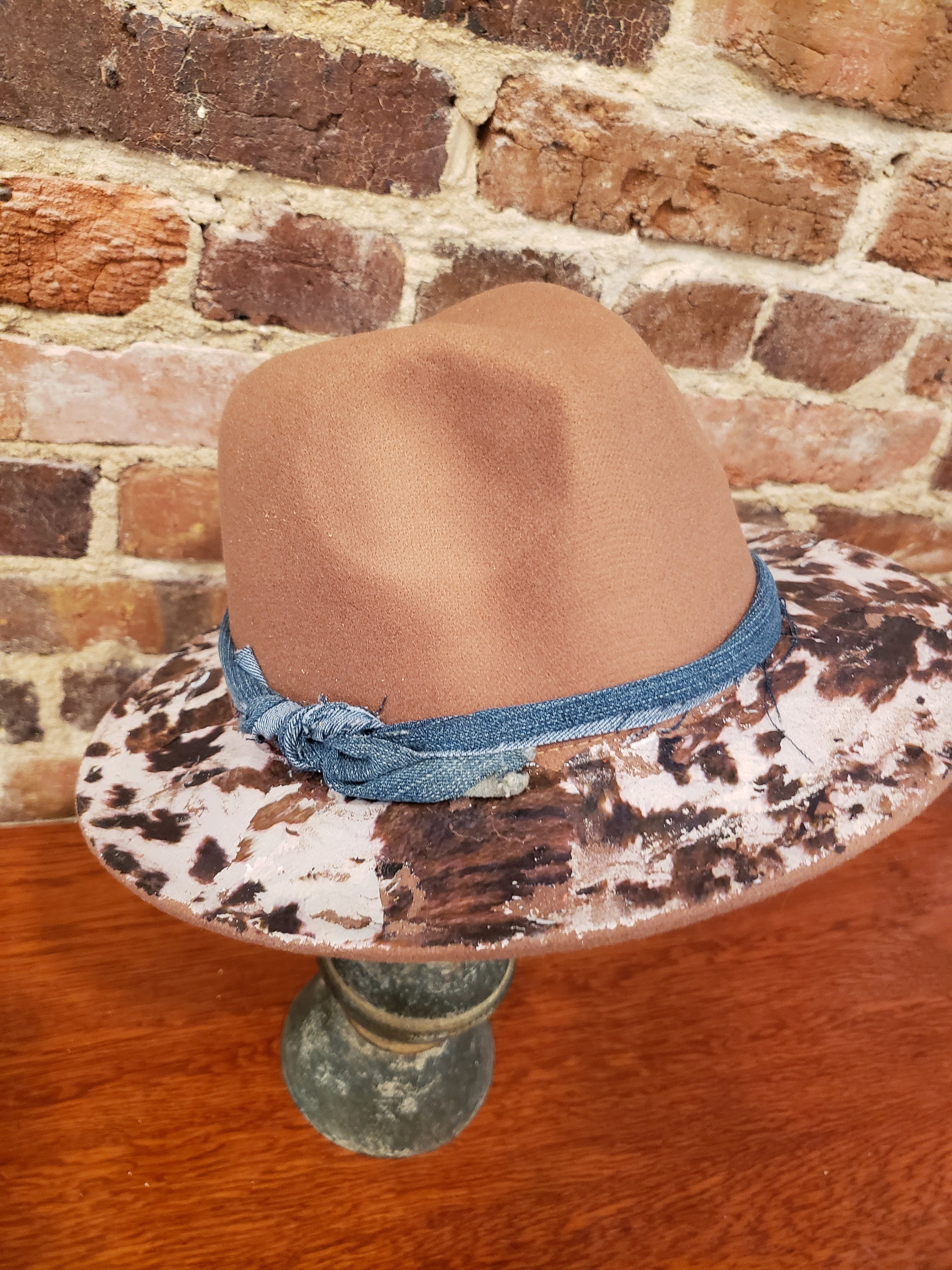 Cow Print Custom Burned Hat Wide Brim Fedora Western Hat - Etsy