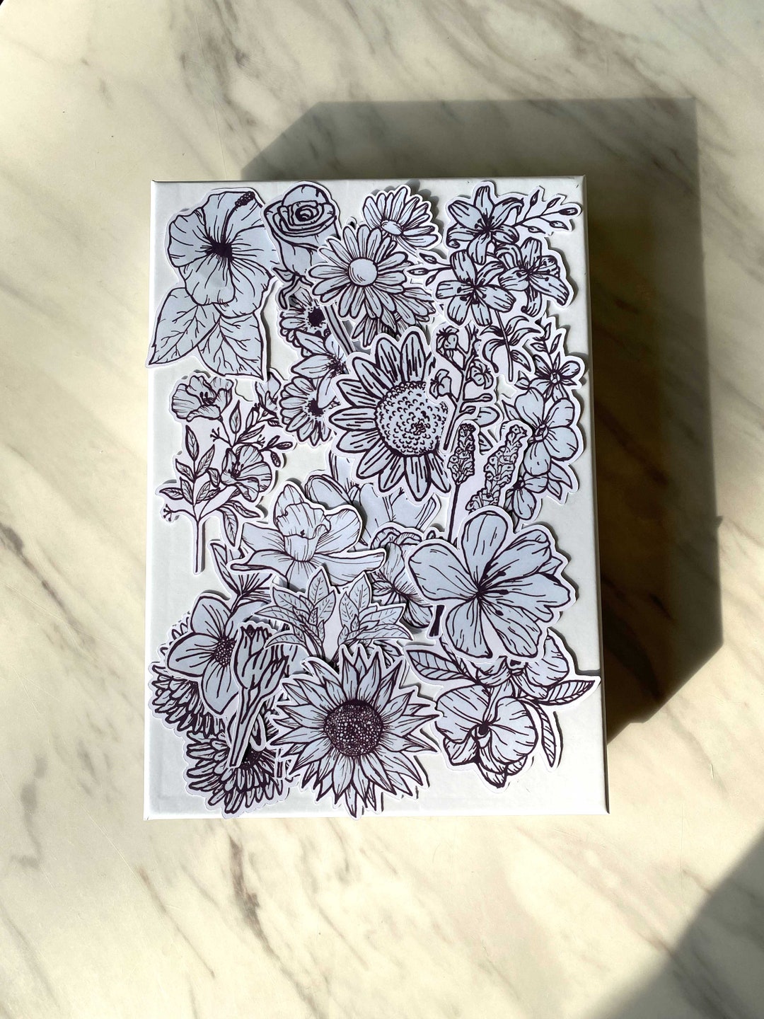 20 Black-and-white Floral Stickers, Laptop Decals, Flowers, Flower ...