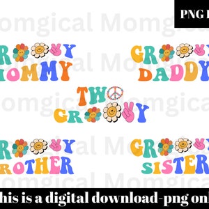 Groovy Family PNG Bundle, Two Groovy Png, Groovy Birthday Png, Matching ...