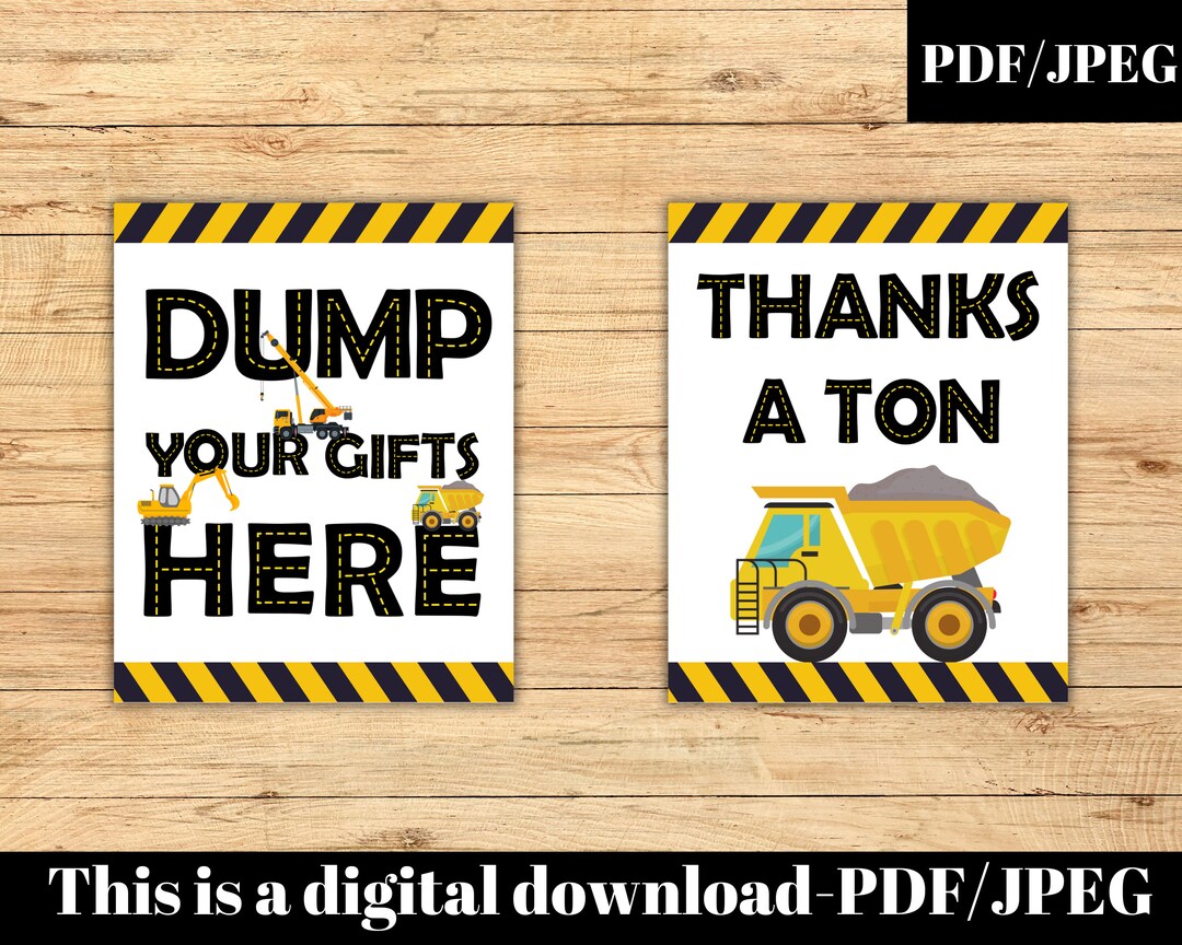 Construction Party Sign, Dump Gifts Here Sign, Construction Table Sign ...