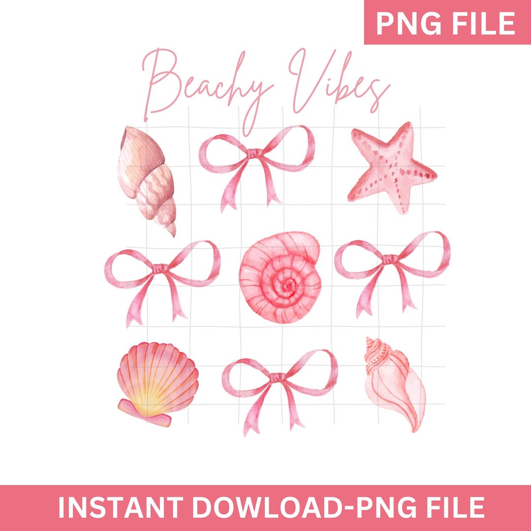 Coquette Seashell Beach PNG, Beach Summer PNG, Pink Bow Clipart Digital ...