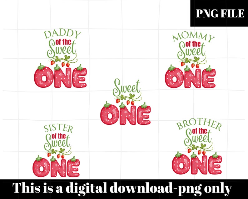 Sweet One Strawberry Birthday Png, Matching Family Strawberry Birthday ...