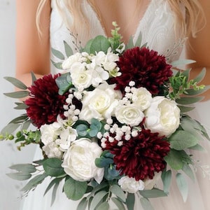 Burgundy Bridal Bouquet: Silk Peonies, Roses, Eucalyptus - Etsy