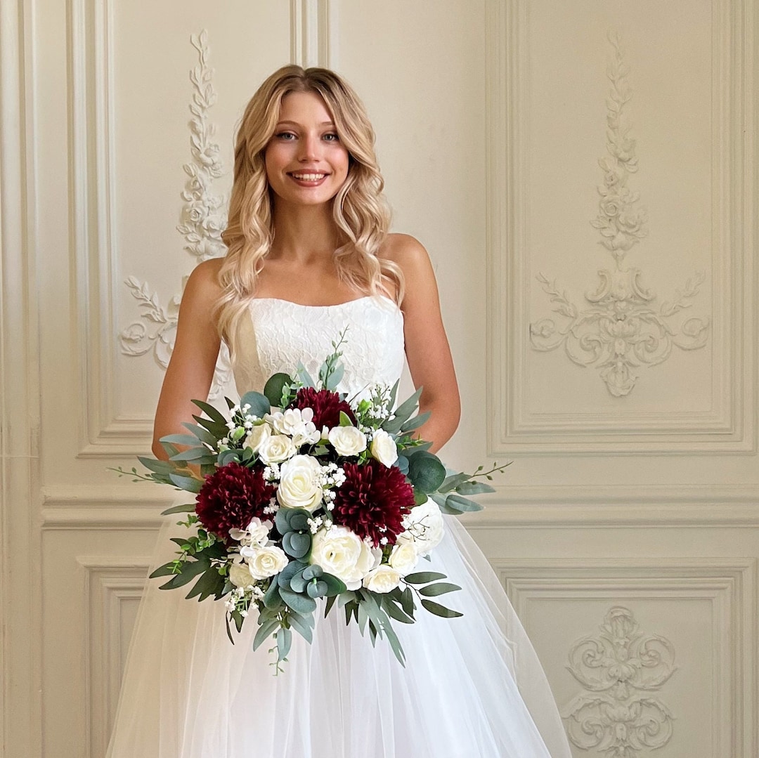 Bridal Bouquet, Burgundy Wedding Bouquet, Deep Red Wedding Bouquet ...