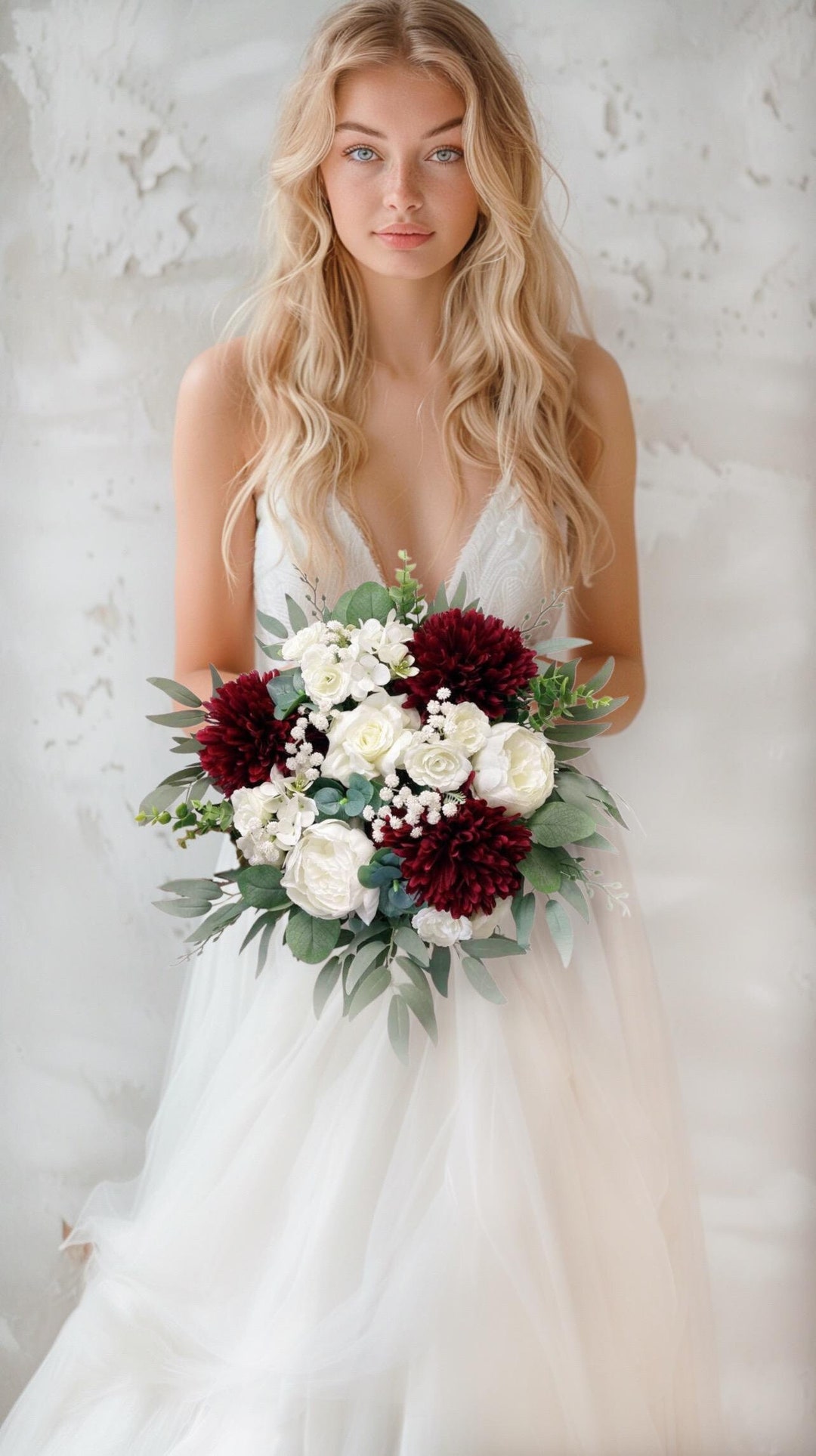 Burgundy Bridal Bouquet: Silk Peonies, Roses, Eucalyptus - Etsy