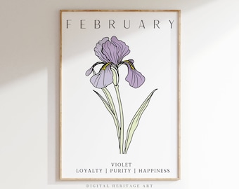 February Birth Flower One Line Art, Digital Download, Violet Printable ...