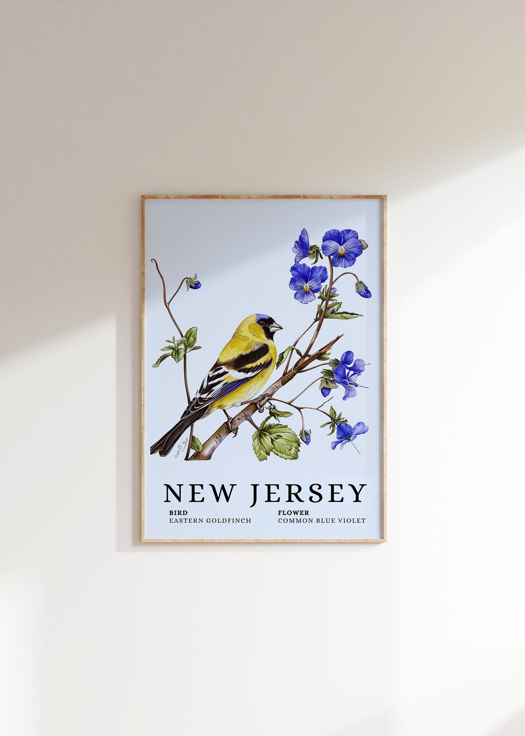New Jersey State Bird Art Print: Goldfinch & Blue Violet (digital ...