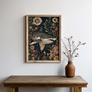 William Morris Inspired Shark Printable Wall Art | Cottagecore Sealife ...