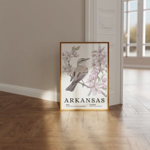 Arkansas State Bird Print: Mockingbird and Apple Blossom Art (digital ...