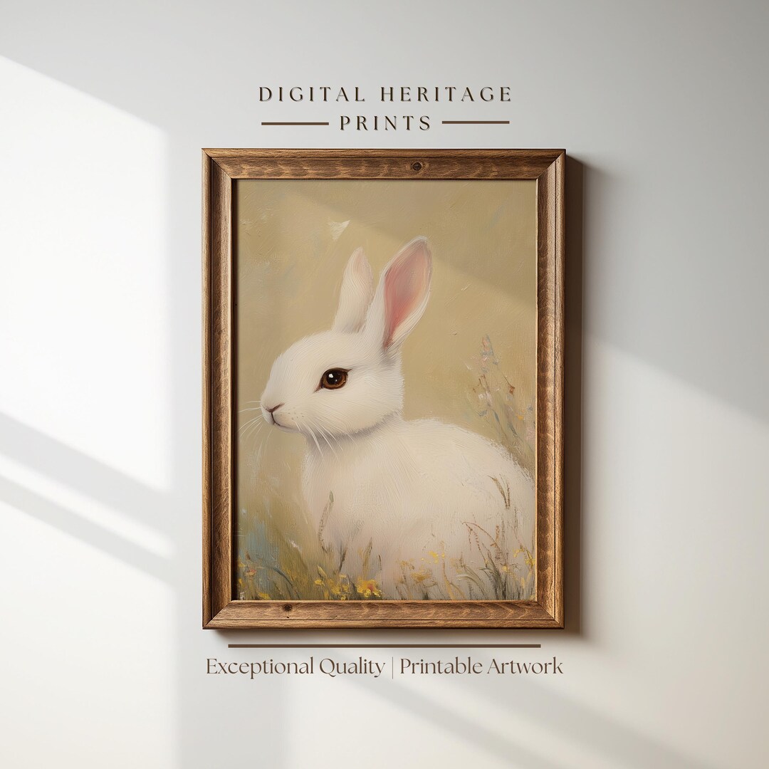 Bunny Art Print PRINTABLE Spring Rabbit Wall Art Cute Vintage Bunny ...