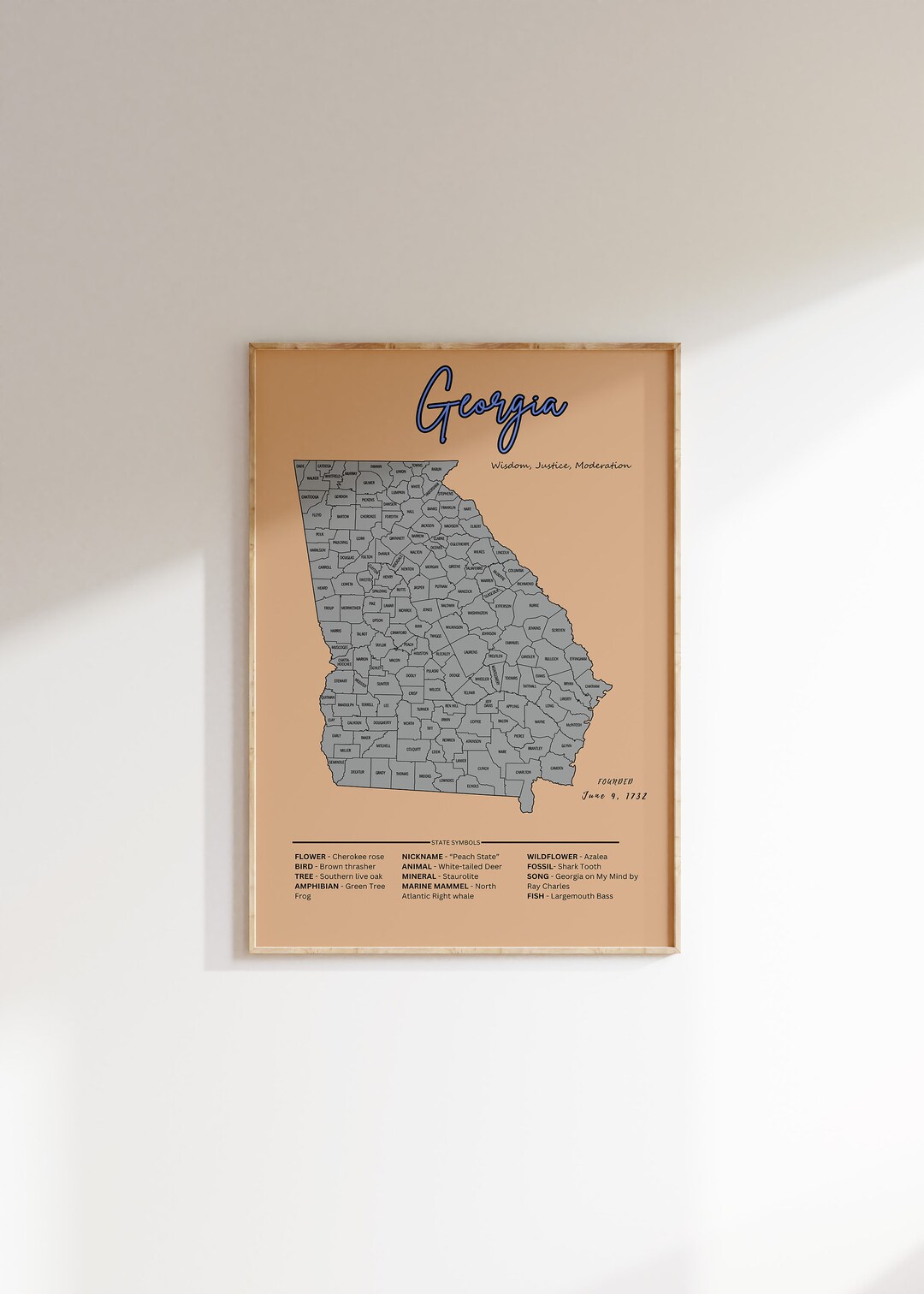 Georgia Vintage Map Print | US State Wall Art | Social Studies Decor ...