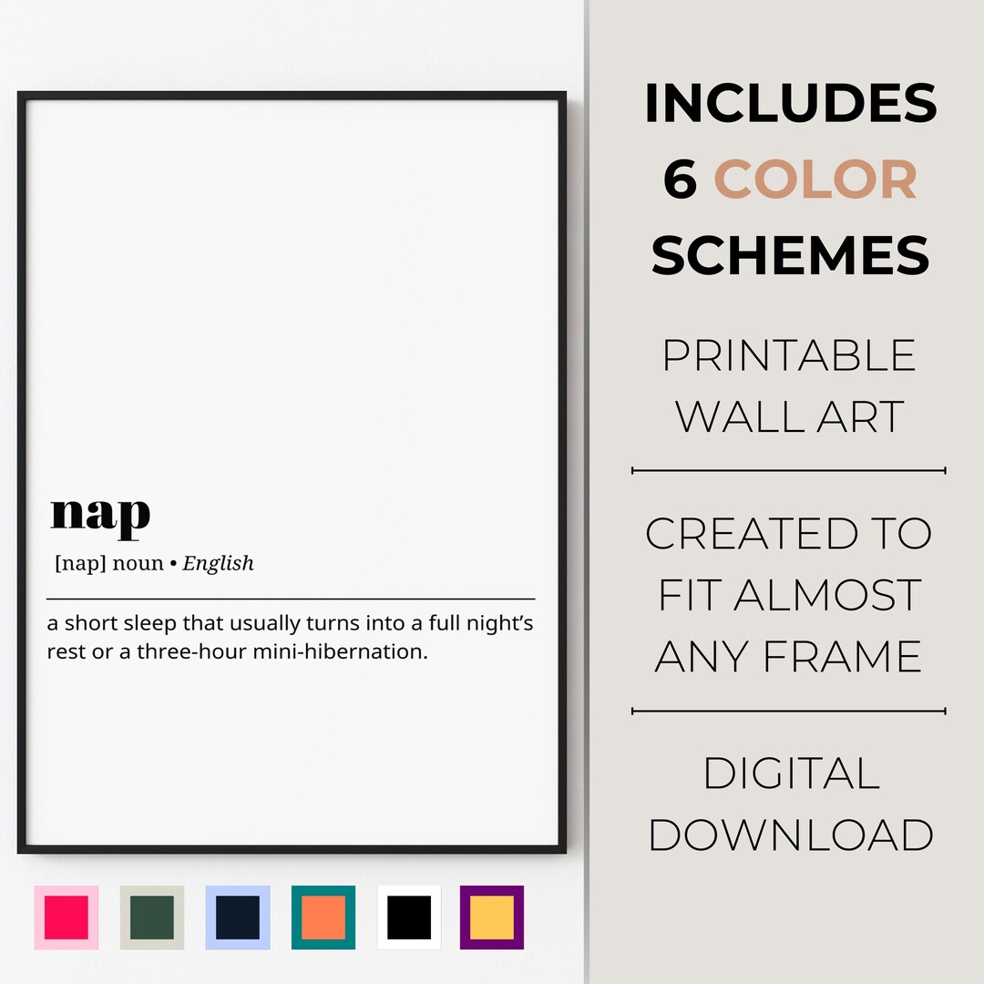Definition Print Nap Funny Wall Art Minimalistic Home Decor Slumber ...