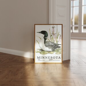 MINNESOTA Common Loon State Bird and Snowy Lady's Slippers Art Print ...