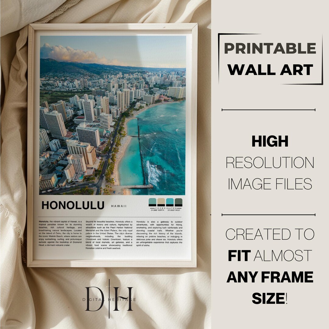 Travel Print | Honolulu Wall Art | Honolulu Poster | Honolulu Hawaii ...