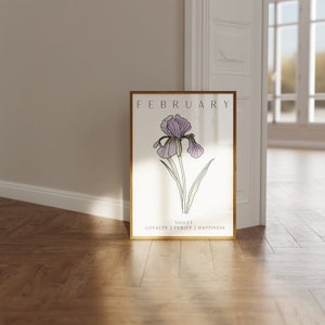 Birth Month Flower, February Birthday Violet Flower Art, Fine Line ...