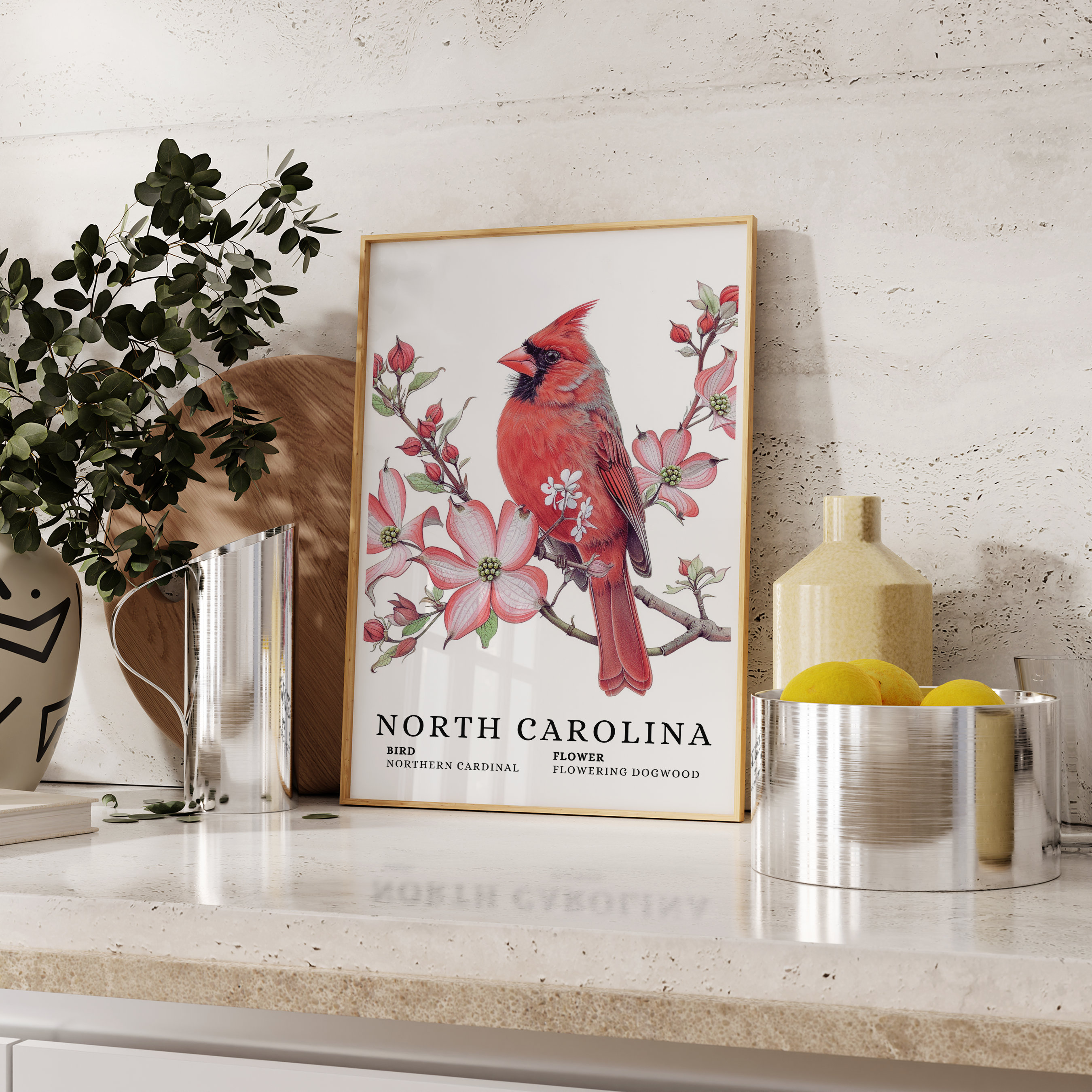 Northern Cardinal Art Print: North Carolina State Bird & Dogwood ...