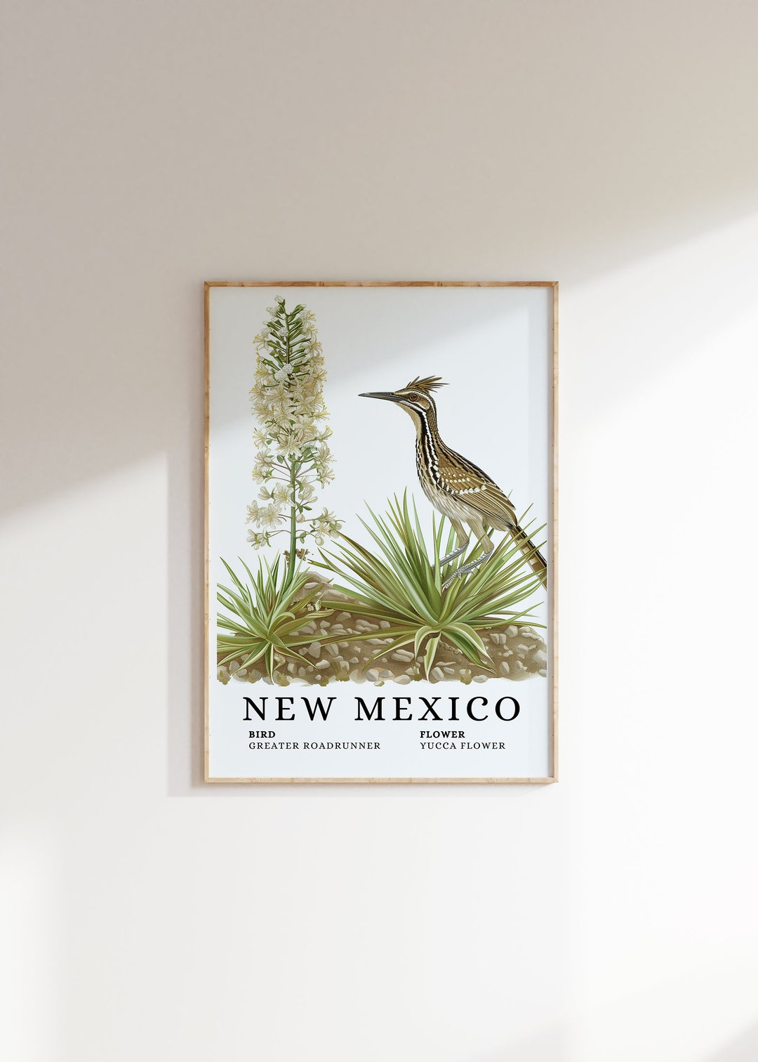 NEW MEXICO Greater Roadrunner State Bird and Yucca Art Print ...