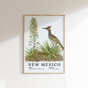 NEW MEXICO Greater Roadrunner State Bird and Yucca Art Print ...