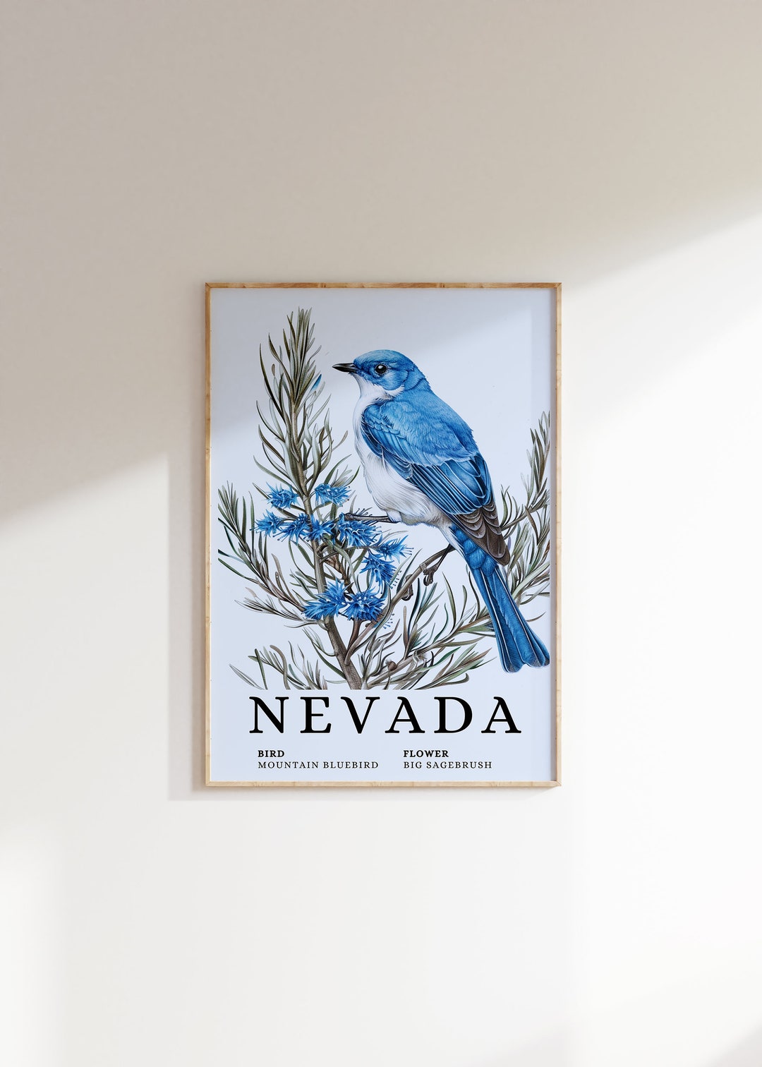 NEVADA Mountain Bluebird State Bird and Big Sagebrush Art Print ...