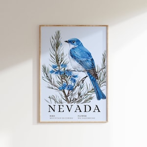 NEVADA Mountain Bluebird State Bird and Big Sagebrush Art Print ...