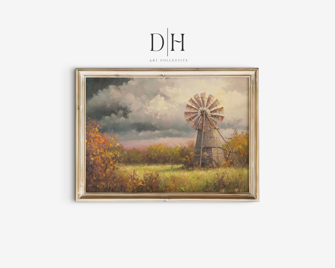 PRINTABLE Rustic Windmill Landscape Art Vintage Country Scene Wall Art ...