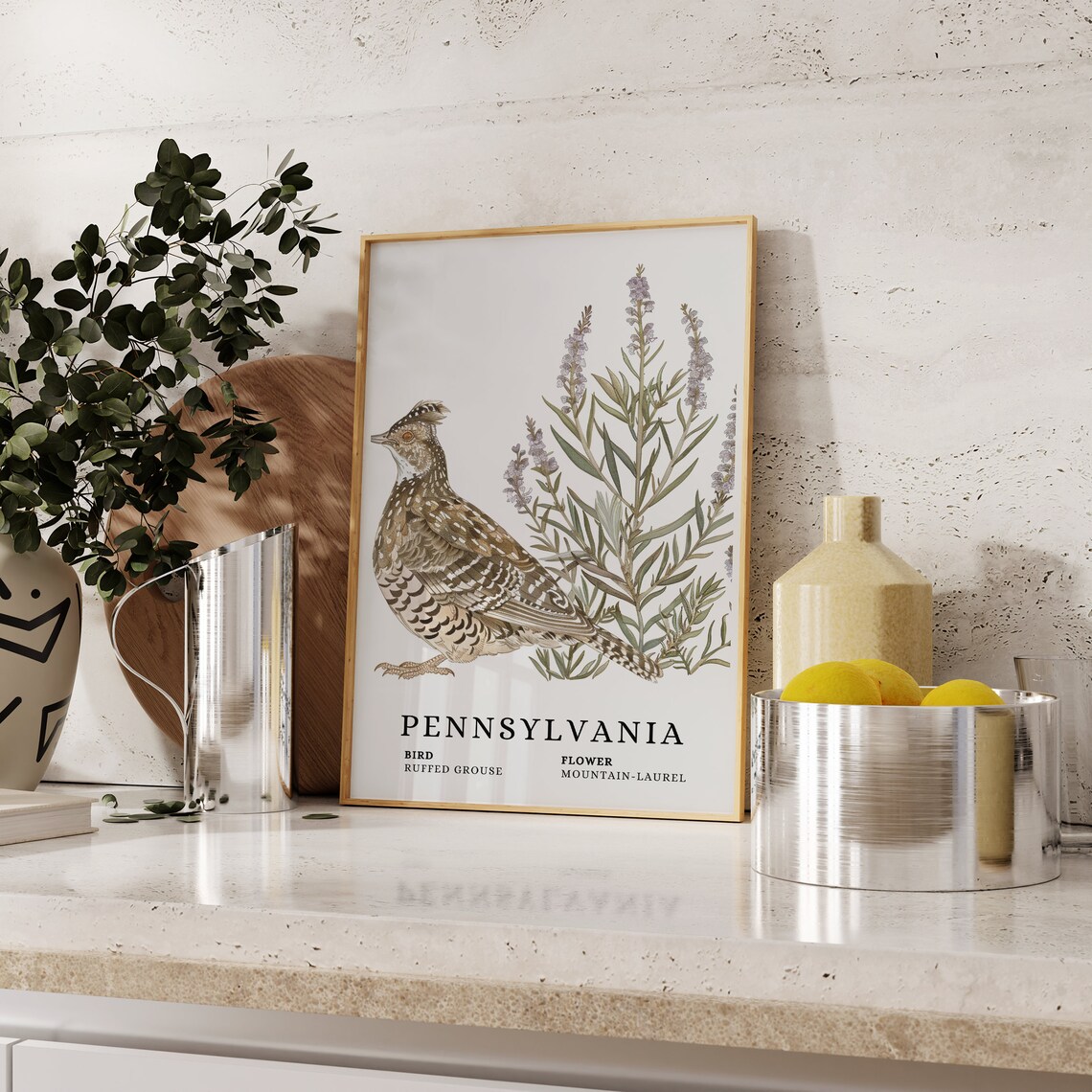 Ruffed Grouse Art Print: Pennsylvania State Bird and Flower (digital ...