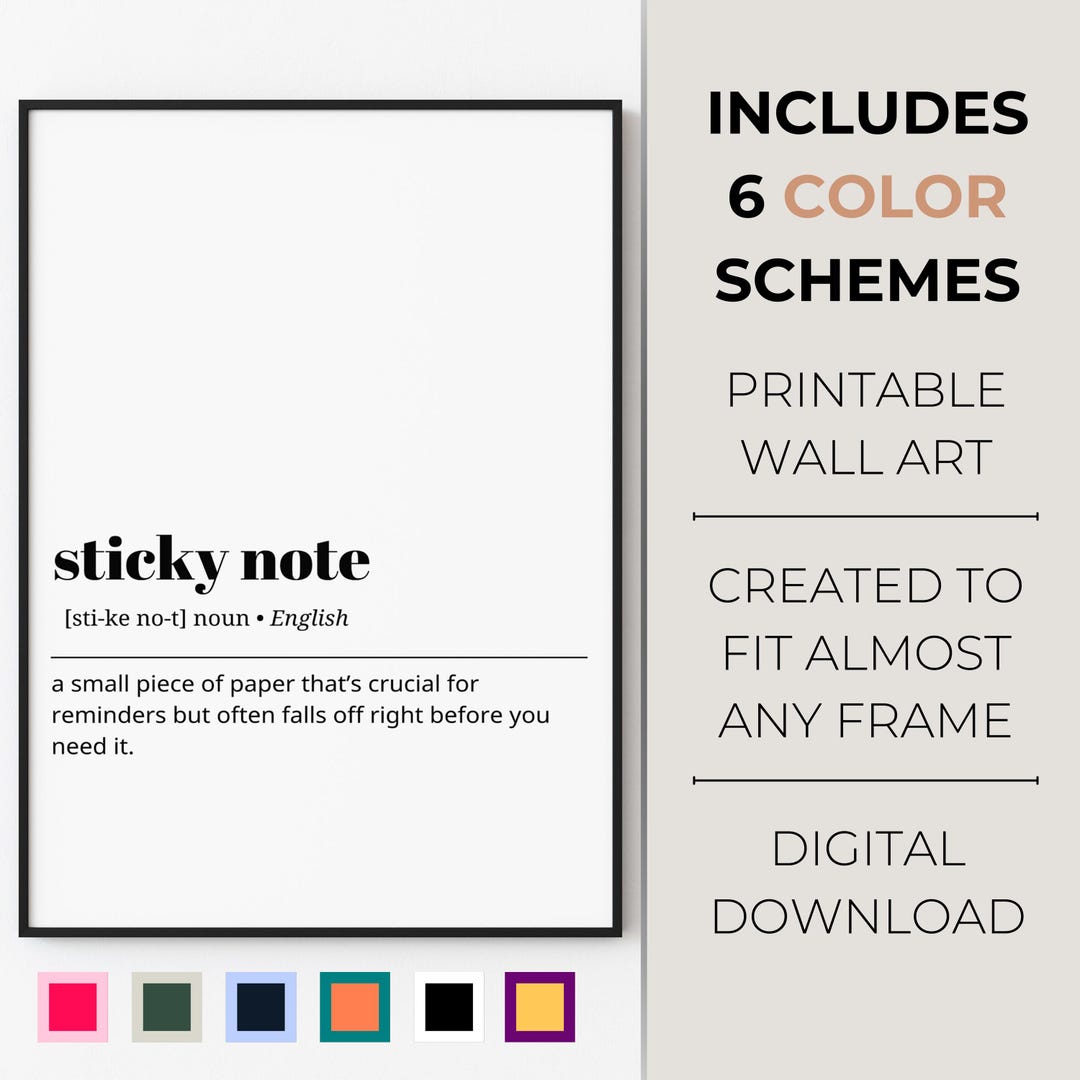 Definition Print Sticky Note Funny Office Wall Art Simple Office Decor ...