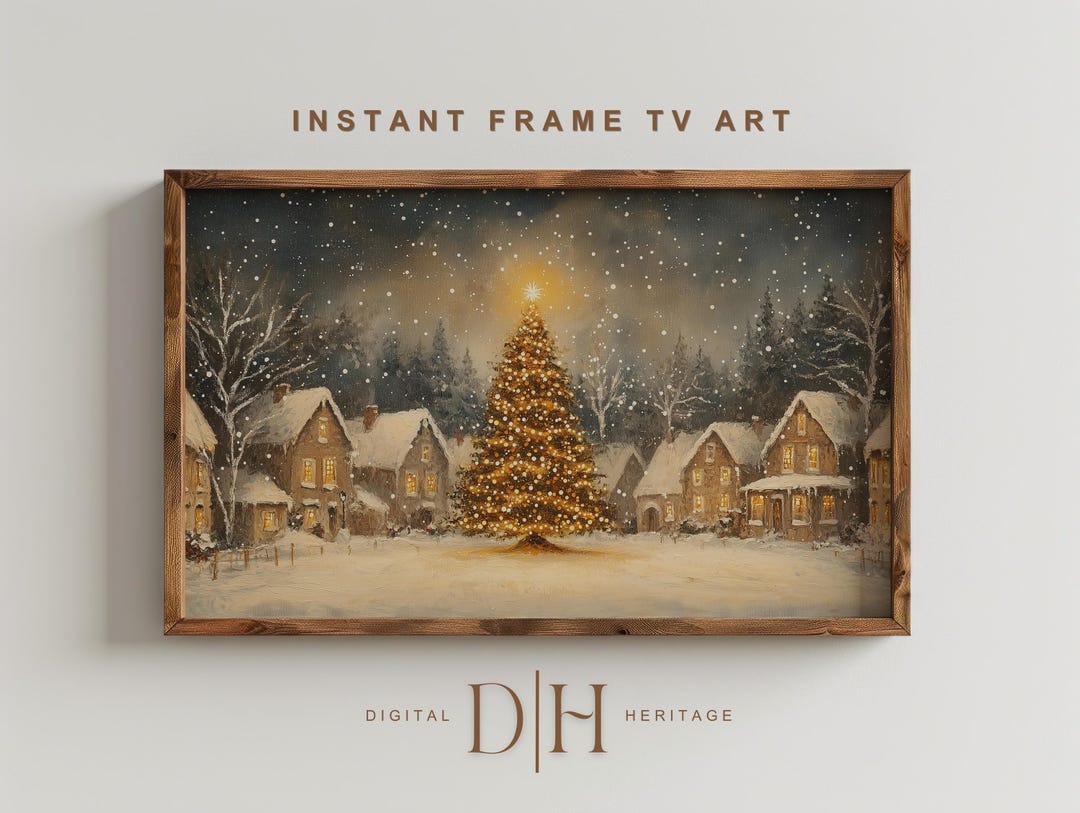 Neutral Christmas Tree TV Frame Art | Winter Holiday Painting (digital ...