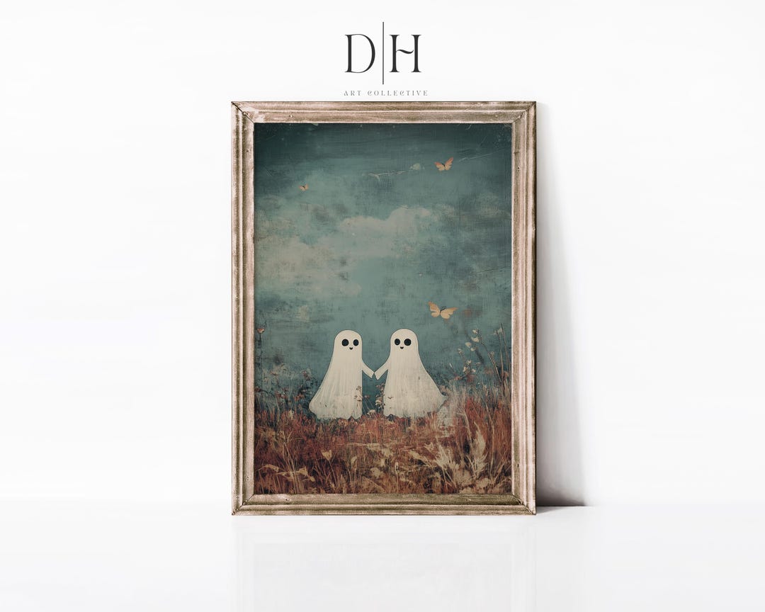 Cute Ghost Landscape Print | Moody Oil Painting | Halloween Artwork ...