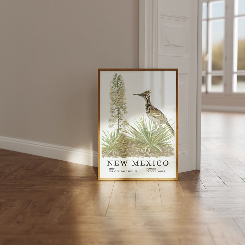 NEW MEXICO Greater Roadrunner State Bird and Yucca Art Print ...