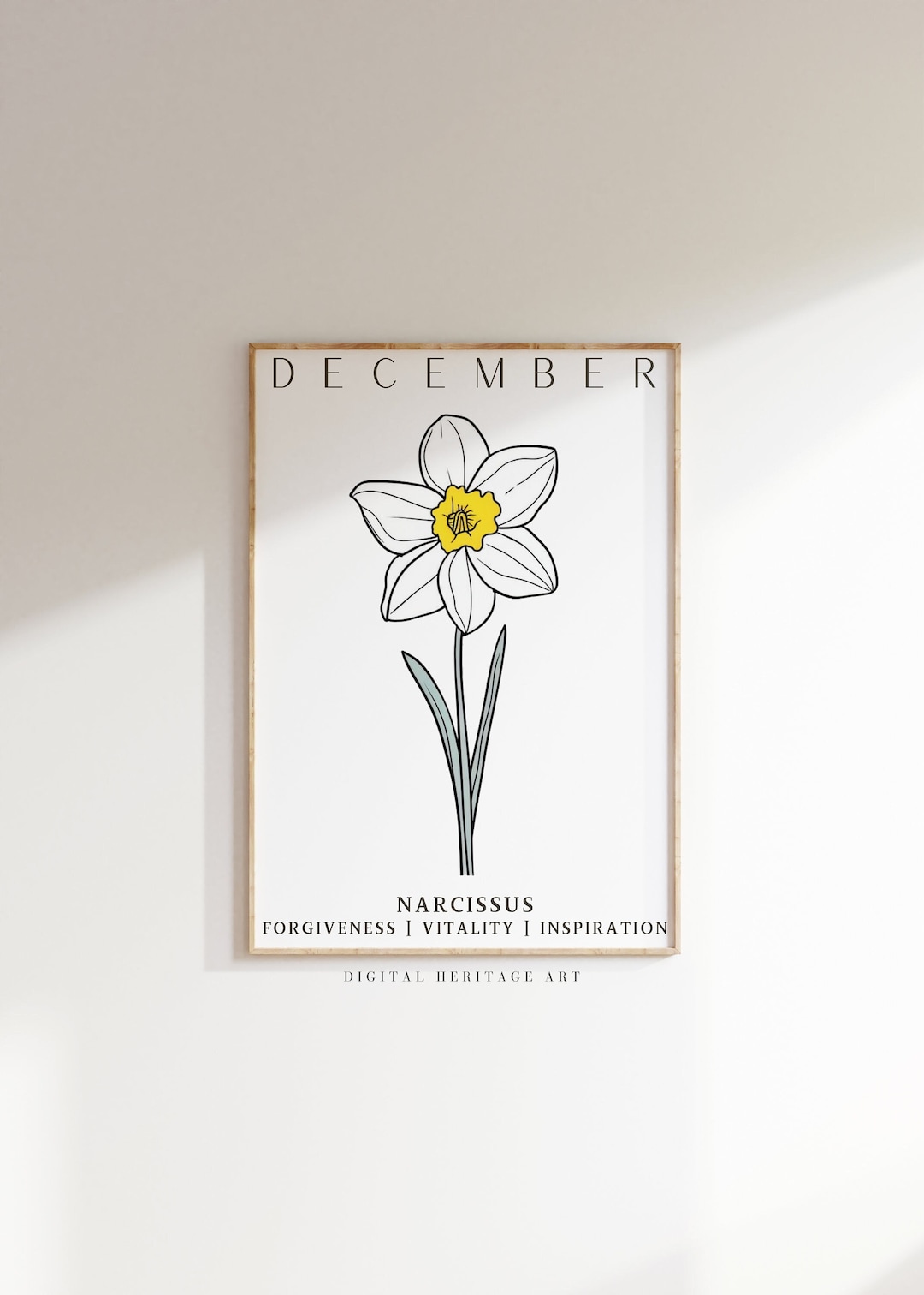 Birth Month Flower, December Birthday Narcissus Flower Art, Fine Line ...