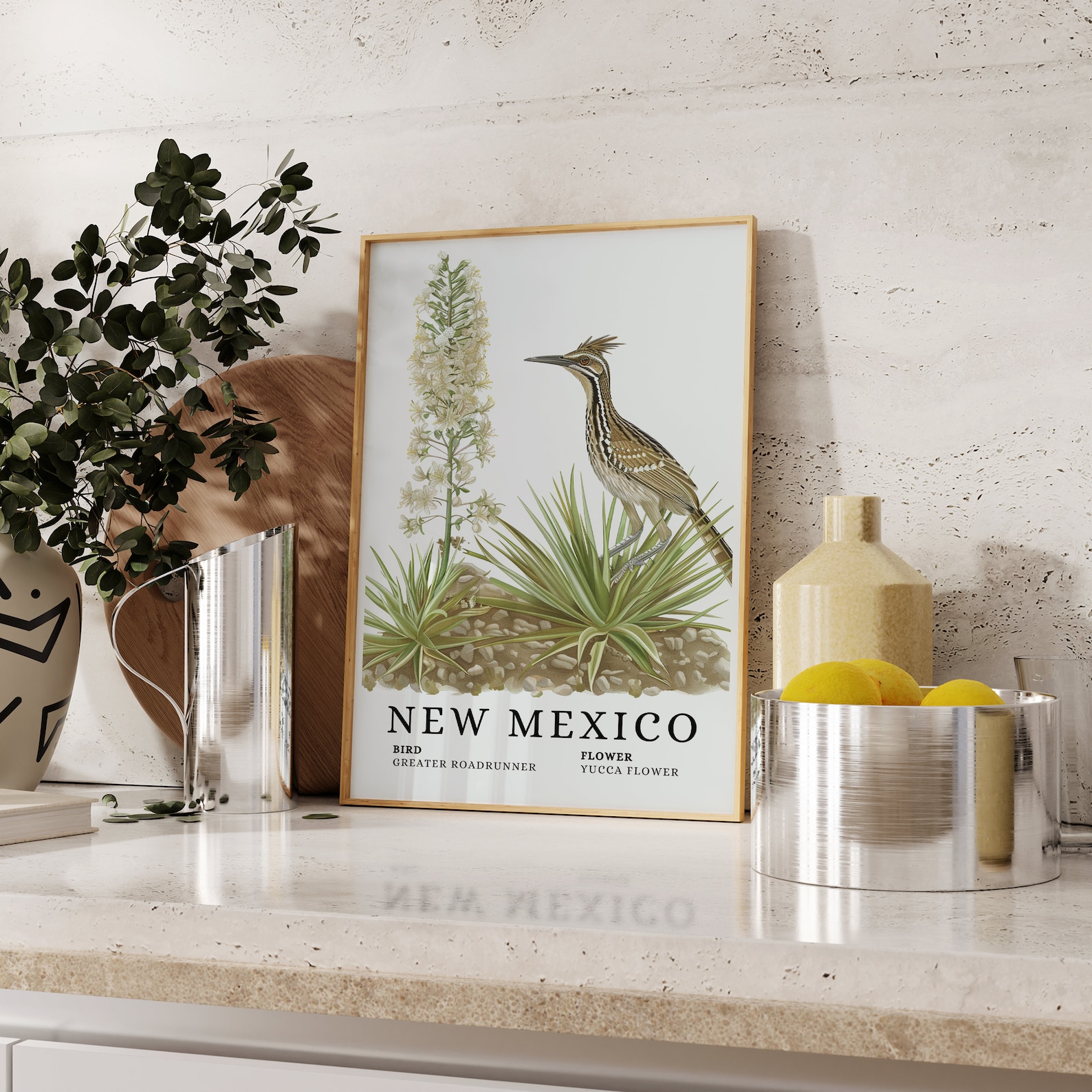 NEW MEXICO Greater Roadrunner State Bird and Yucca Art Print ...