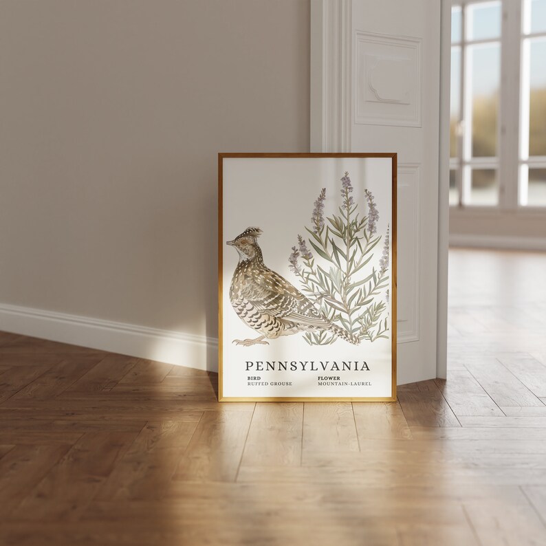 Ruffed Grouse Art Print: Pennsylvania State Bird and Flower (digital ...