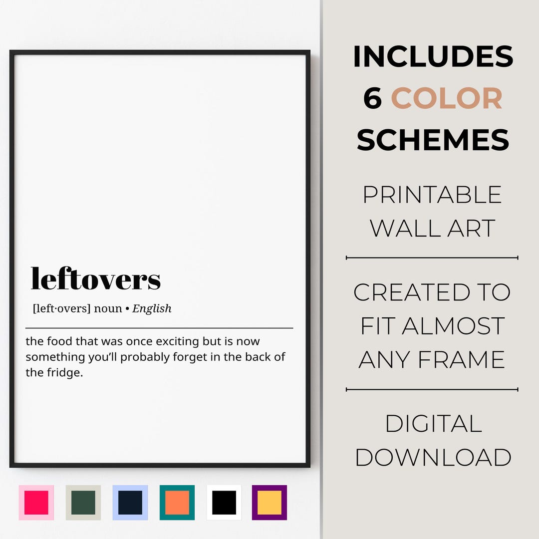 PRINTABLE Leftovers Definition Funny Kitchen Wall Art Minimalistic Home ...