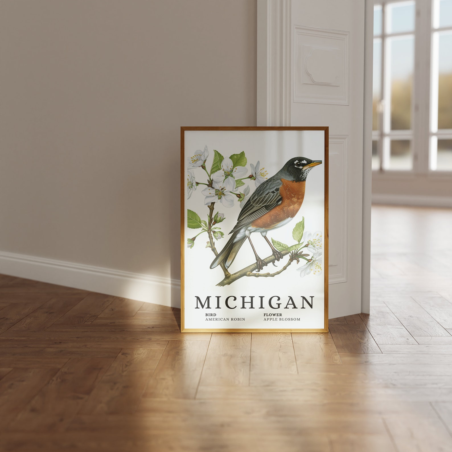 Michigan Robin and Apple Blossom Art Print: State Bird Flower (digital ...