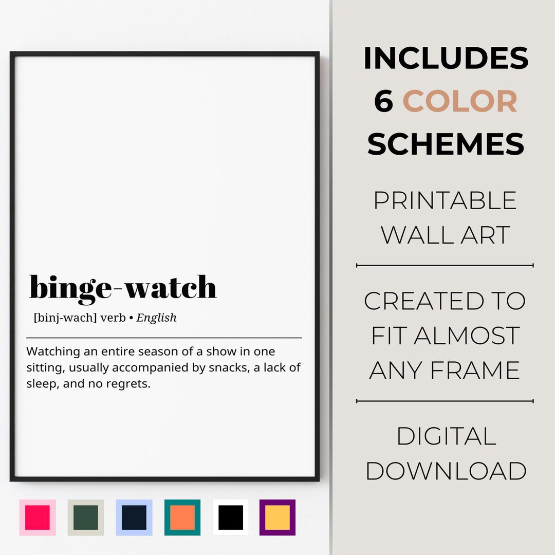 PRINTABLE Binge Watch Definition Funny Wall Art Minimalistic Home Decor ...
