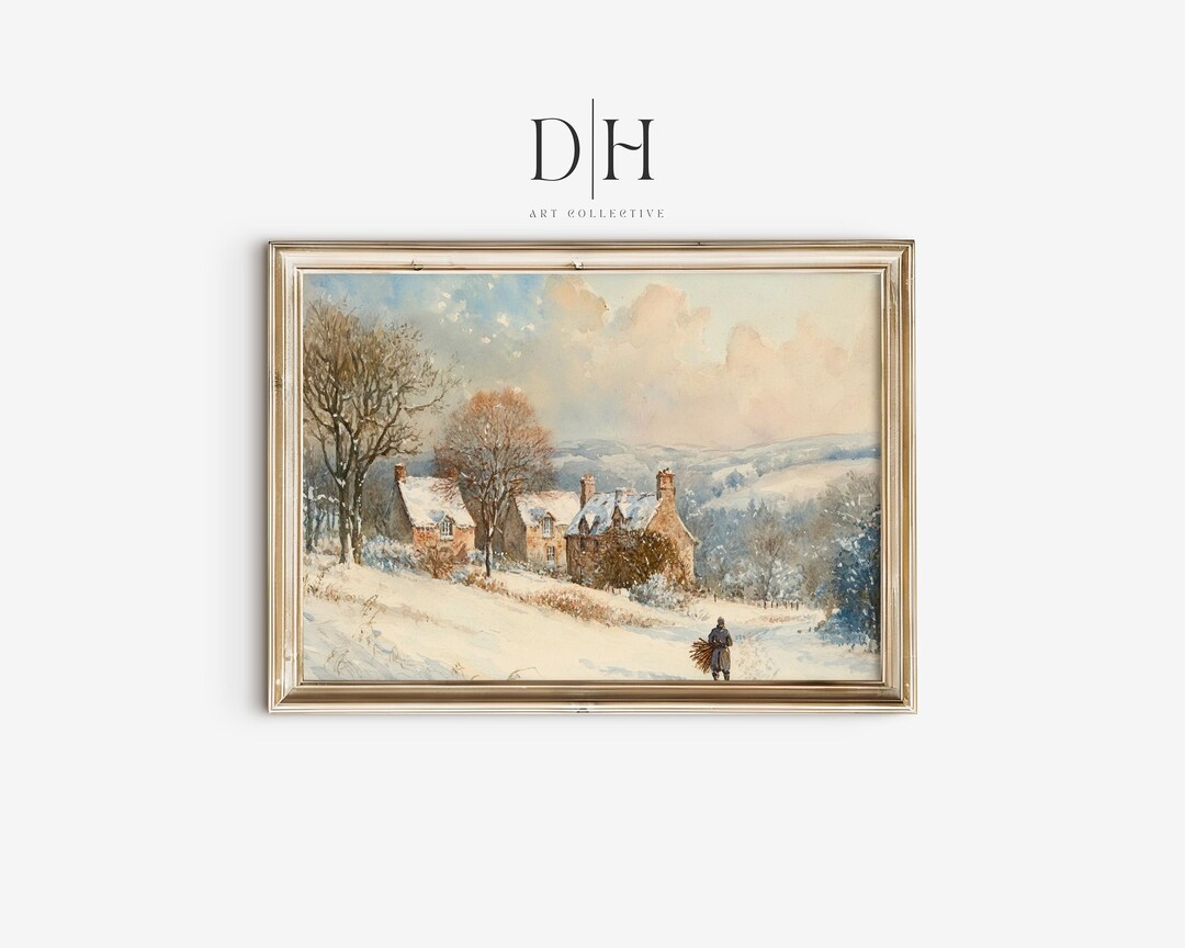 Vintage Snowy English Landscape Print | Christmas Wall Art (digital ...