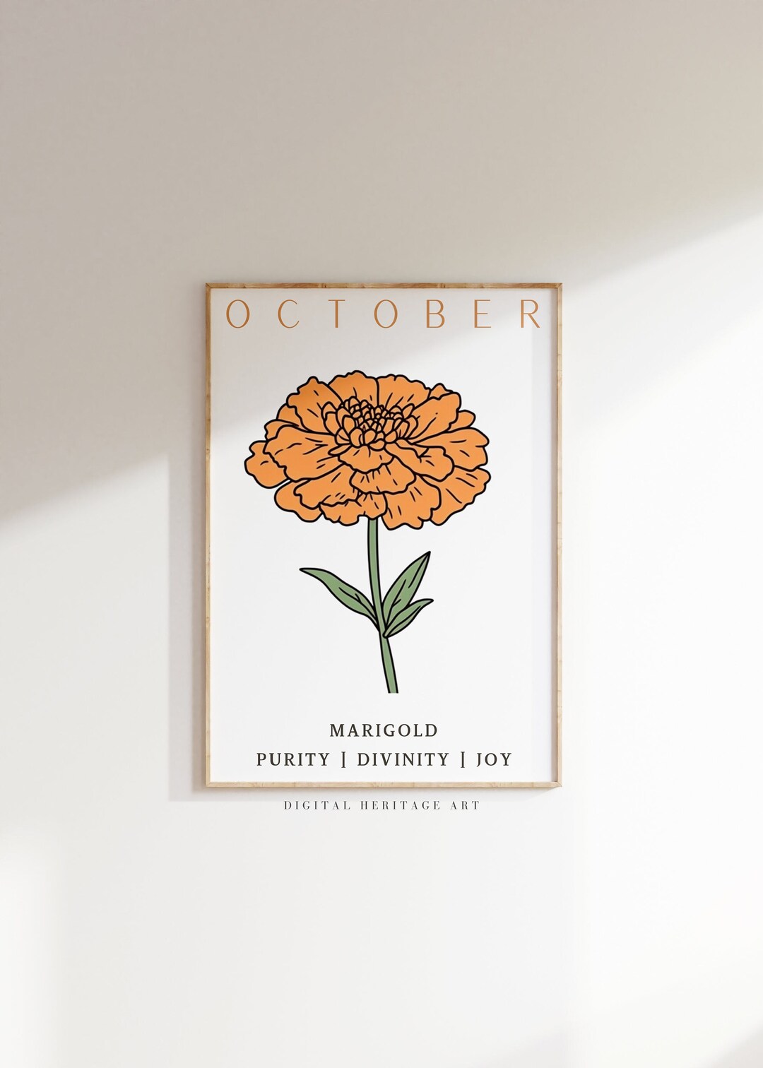 October Birth Flower Print: Marigold Fine Line Art (digital Download ...
