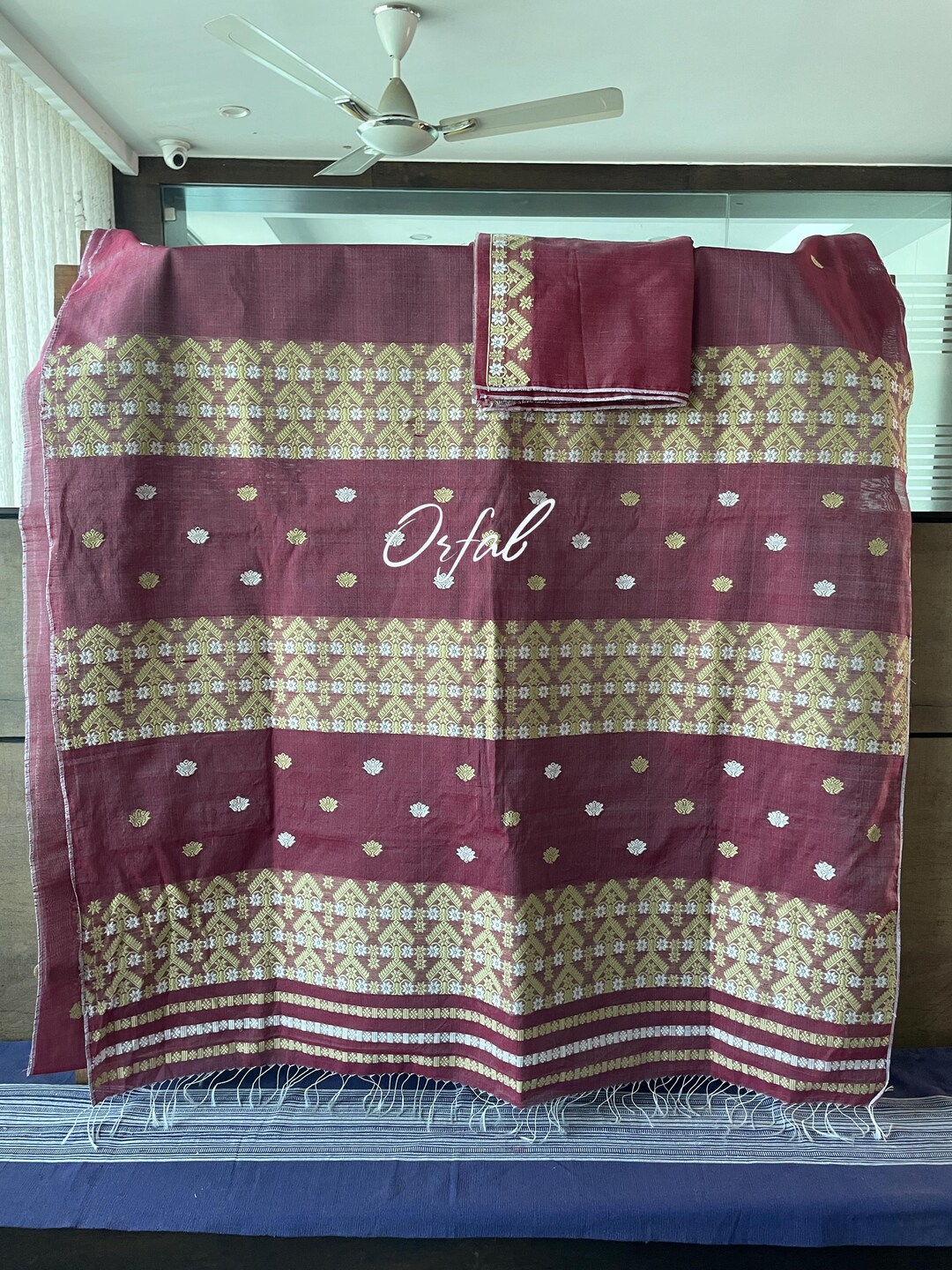 Handwoven Mulberry Bamboo Saree, Maroon & White Reshmi Yarn, Assam ...