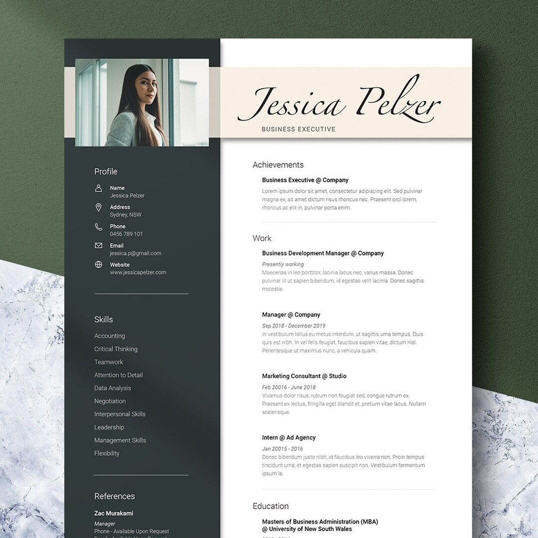 Business Executive Resume Template With Professional Photo CV for Word ...