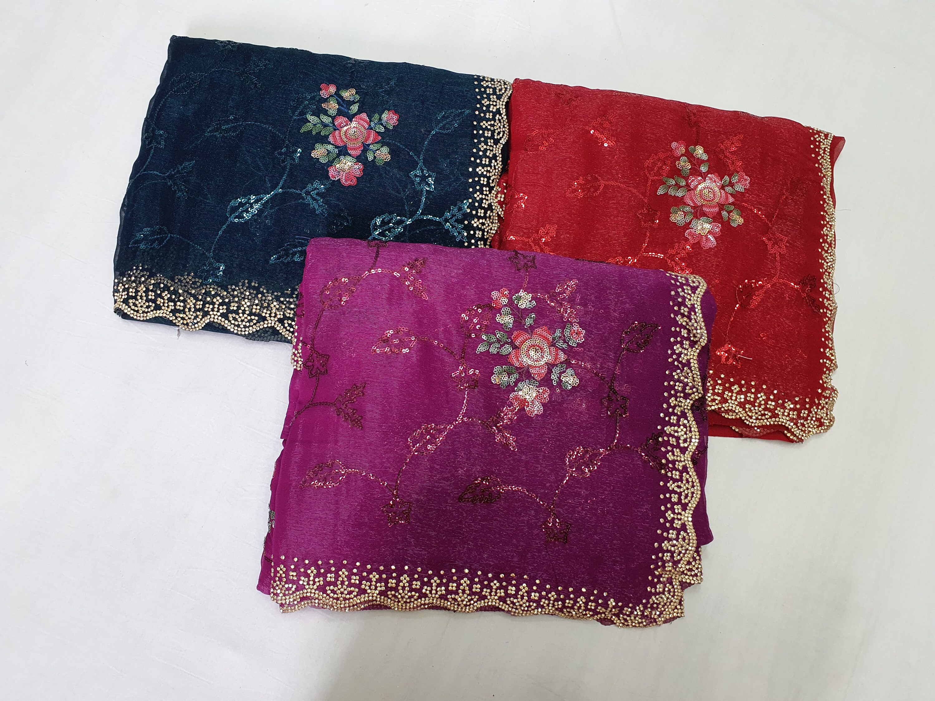 SEQUENCE THREAD Work Multi Sequence Butta Jarkan Stone Border GEORGETTE ...