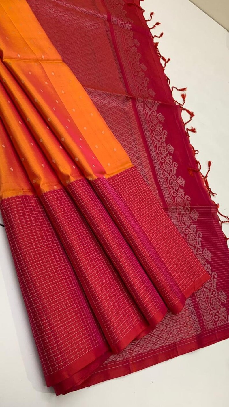 Pure Handloom Checked Turning Border Double Warp Soft Silk Sarees ...