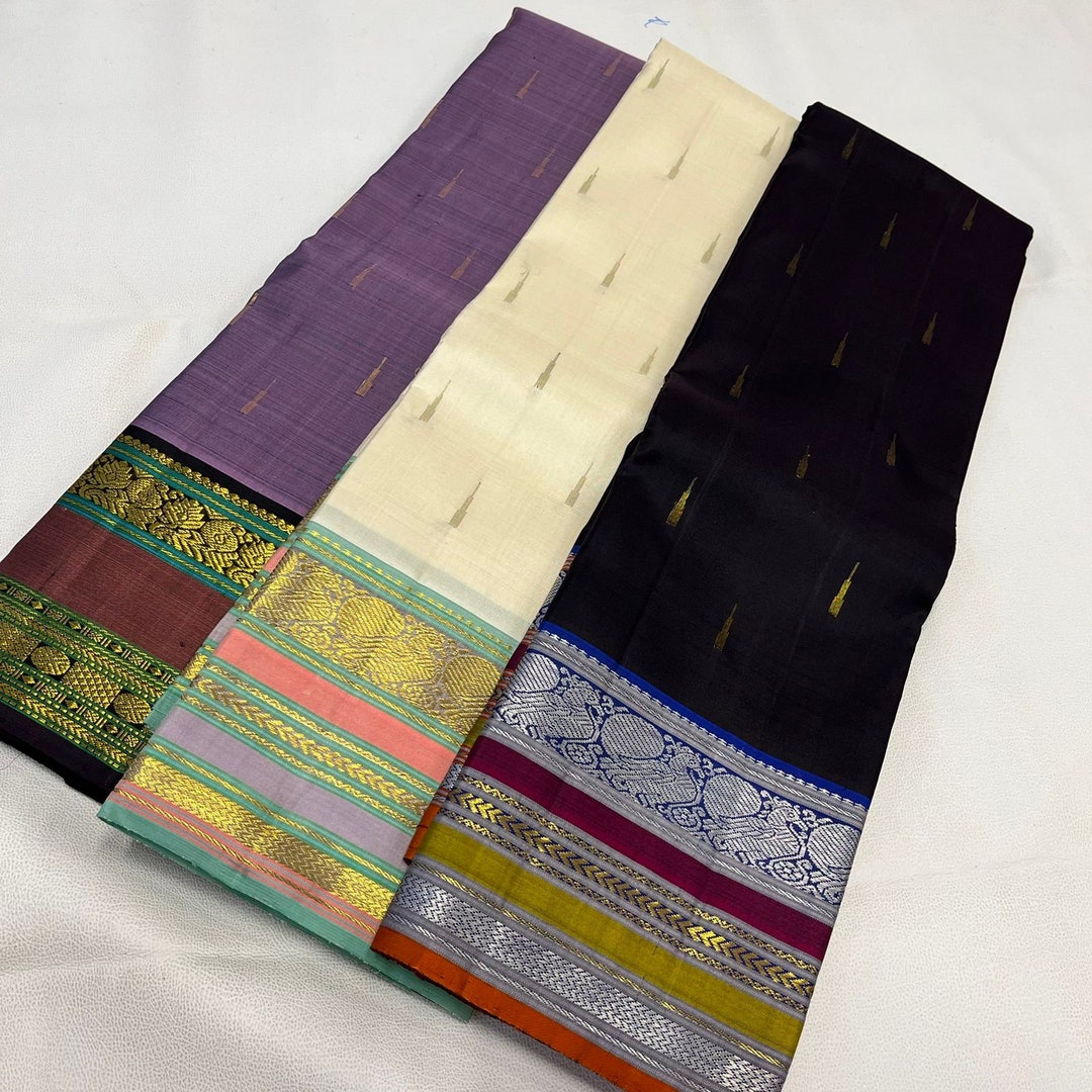 Fancy Border Rain Drop Contrast Grand Pallu Kanjivaram Pure Silk - Etsy